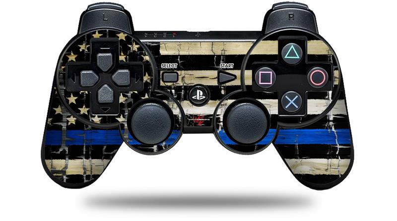 Sony PS3 Controller Skins Painted Faded Cracked Blue Line Stripe USA ...