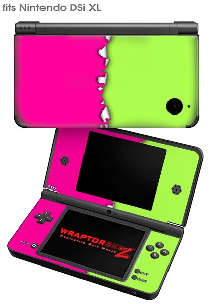 Nintendo DSi XL Skins Ripped Colors Hot Pink Neon Green | WraptorSkinz